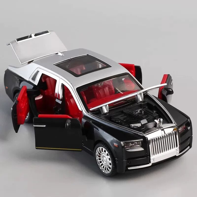 Набор игрушечных машинок 6-дверный Rolls-Royce Phantom с звуком и светом, черный, устойчивый к падению, для мальчиков,
