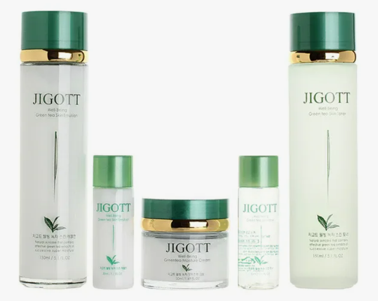 Jigott Набор для лица с экстрактом зеленого чая Well-Being Greentea Skin Care 3 (Тонер, Эмульсия, Крем)