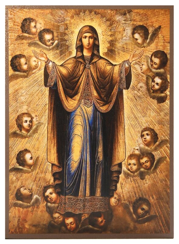 Икона на липовой доске "Божия Матерь Нерушимая стена" 14х19 см