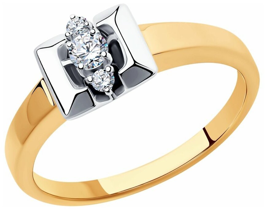 Кольцо SOKOLOV, комбинированное золото, 585 проба, родирование, бриллиант