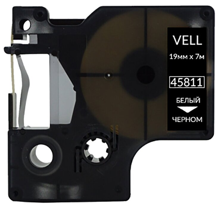 Лента Vell VL-D-S0720910/45811, 19 мм х 7 м, пластик, белый на черном {45811}