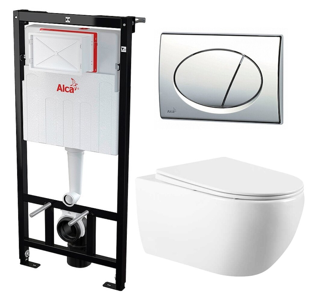 Комплект 3 в 1 инсталляция AlcaPlast + Унитаз подвесной Vincea Evo VT1-34 + кнопка хром