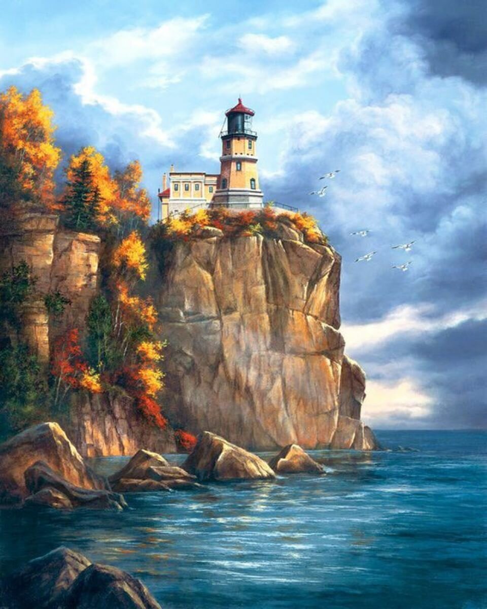 Картина по номерам 40х50 Маяк на скале