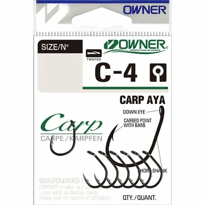 Крючки рыболовные Owner 53264 (C-4) № 08 (9шт) Carp Aya, одинарные