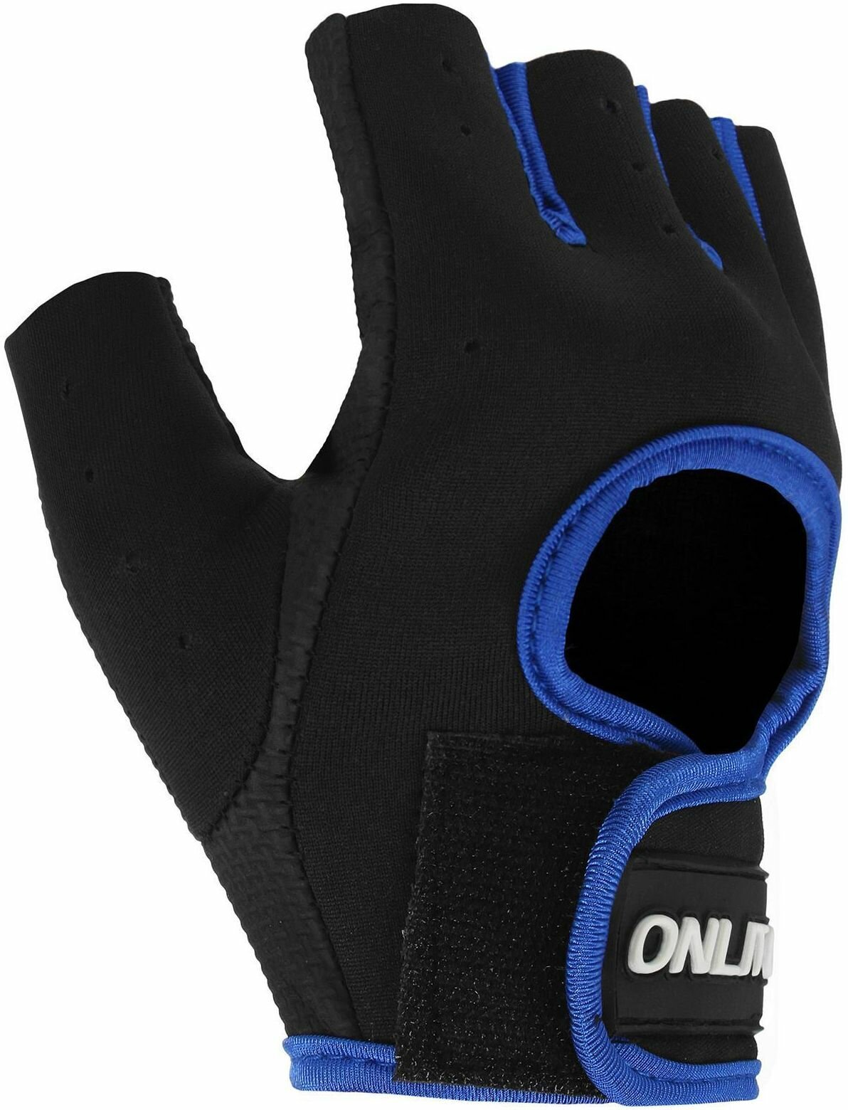 Перчатки спортивные без пальцев для фитнеса, велоперчатки мужские женские, митенки размер М, цвет чёрный/синий