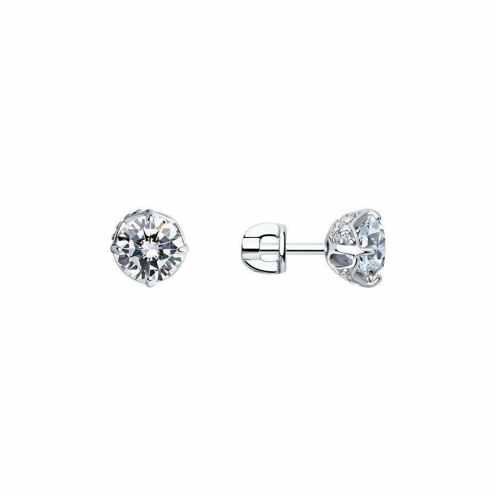 Серьги пусеты, серебро, 925 проба, родирование, фианит