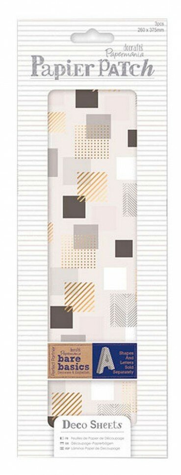 #PMA169321 Набор тонкой бумаги для хобби Geometric Mono - Квадраты, Papier Patch 26 x 37.5 см Docrafts 3 листа