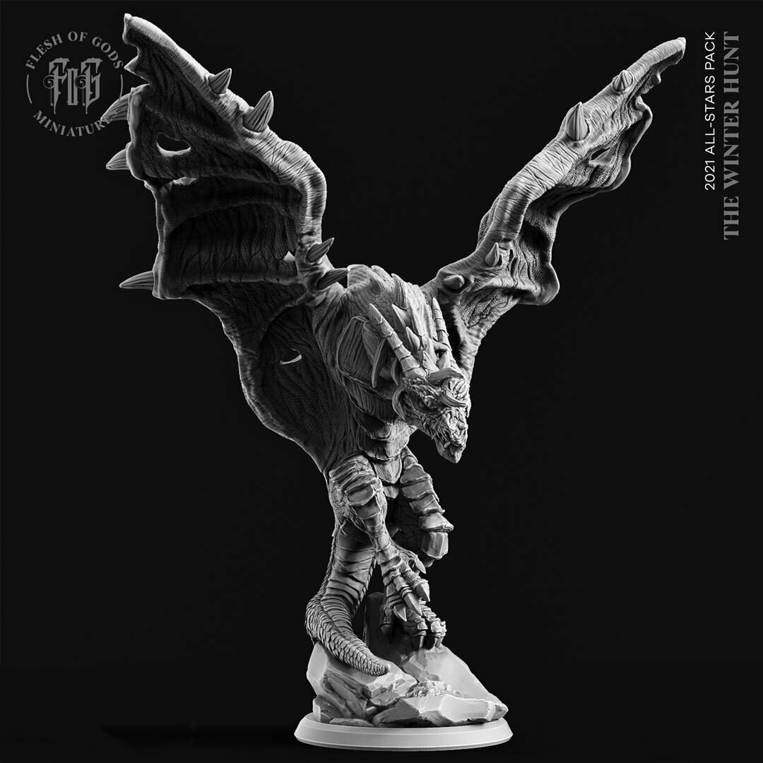 Миниатюра D&D 'Ночная виверна' масштаб 32 мм (DnD, Dungeons & Dragons, ДнД, Подземелья и Драконы, Pathfinder)