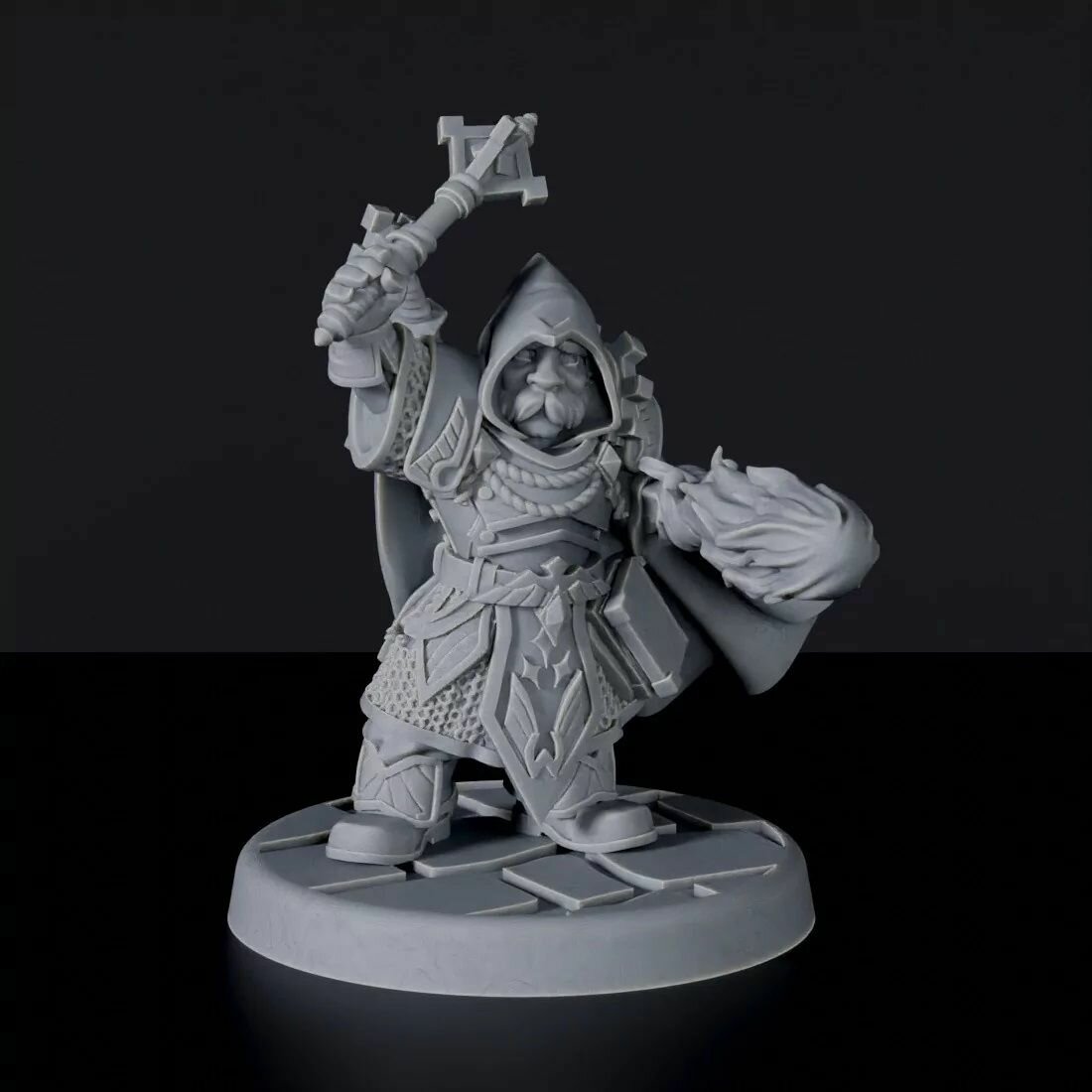 Миниатюра D&D 'Гном жрец с огненым шаром' масштаб 32 мм (DnD, Dungeons & Dragons, ДнД, Подземелья и Драконы, Pathfinder)