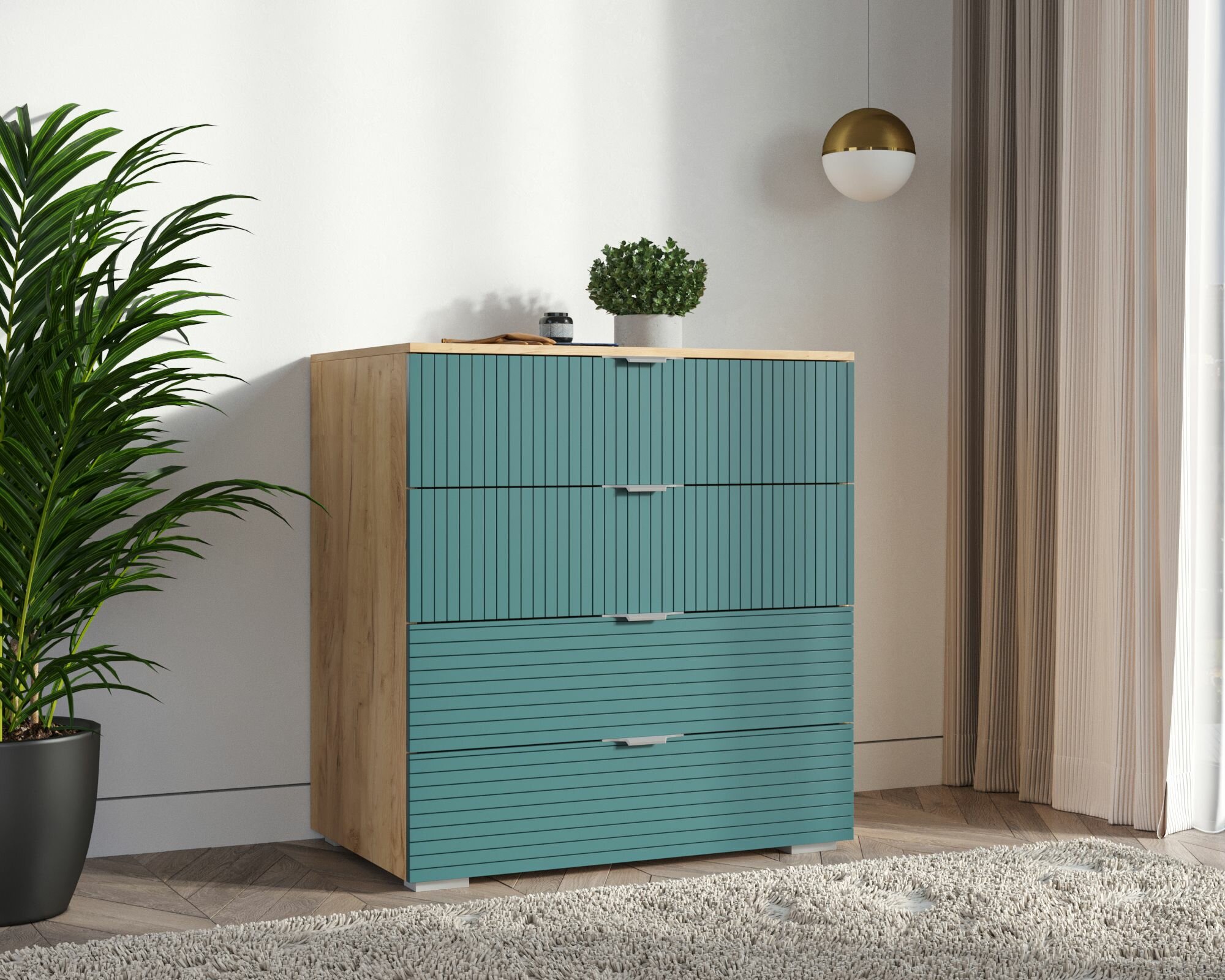Комод для вещей "Аметист 2" 80х80х50, дуб крафт золотой / аквамарин