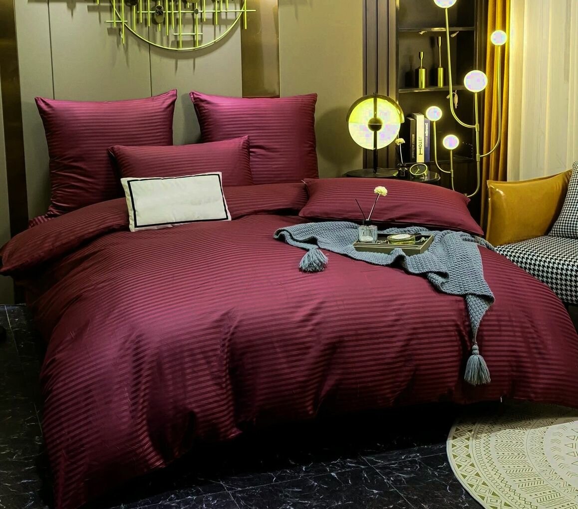 Пододеяльник из страйп-сатина 150 х 200 - М - 140 - Винно-красный 1х1