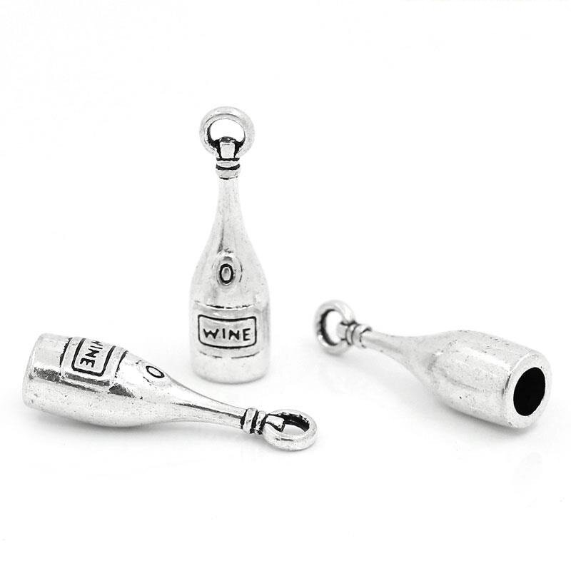 Подвеска, 28х8мм, бутылка вина, базовый материал - цинковый сплав, стиль тибетское серебро, 5 шт.
