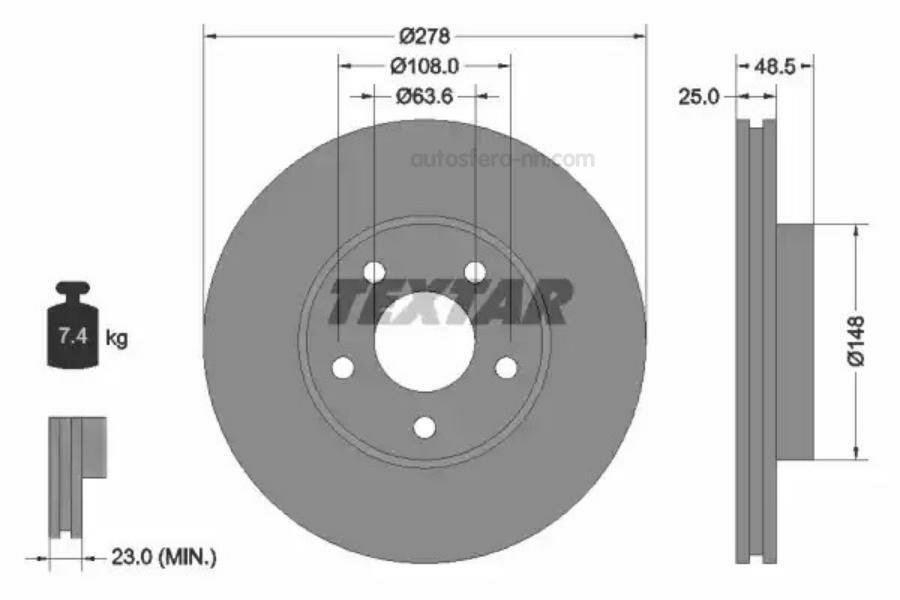 TEXTAR 92141205 Диск тормозной передний высокоуглеродистый с покрытием PRO+ FORD, VOLVO TEXTAR 92141205