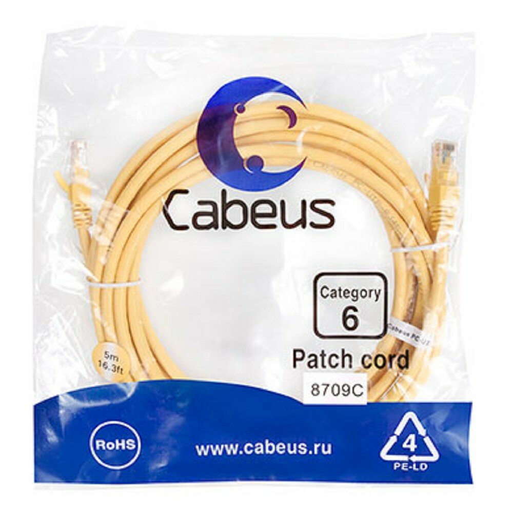 Патч-корд интернет кабель Cabeus PC-UTP-RJ45-CAT.6-5M-YL U/ UTP cat.6 5 м Желтый