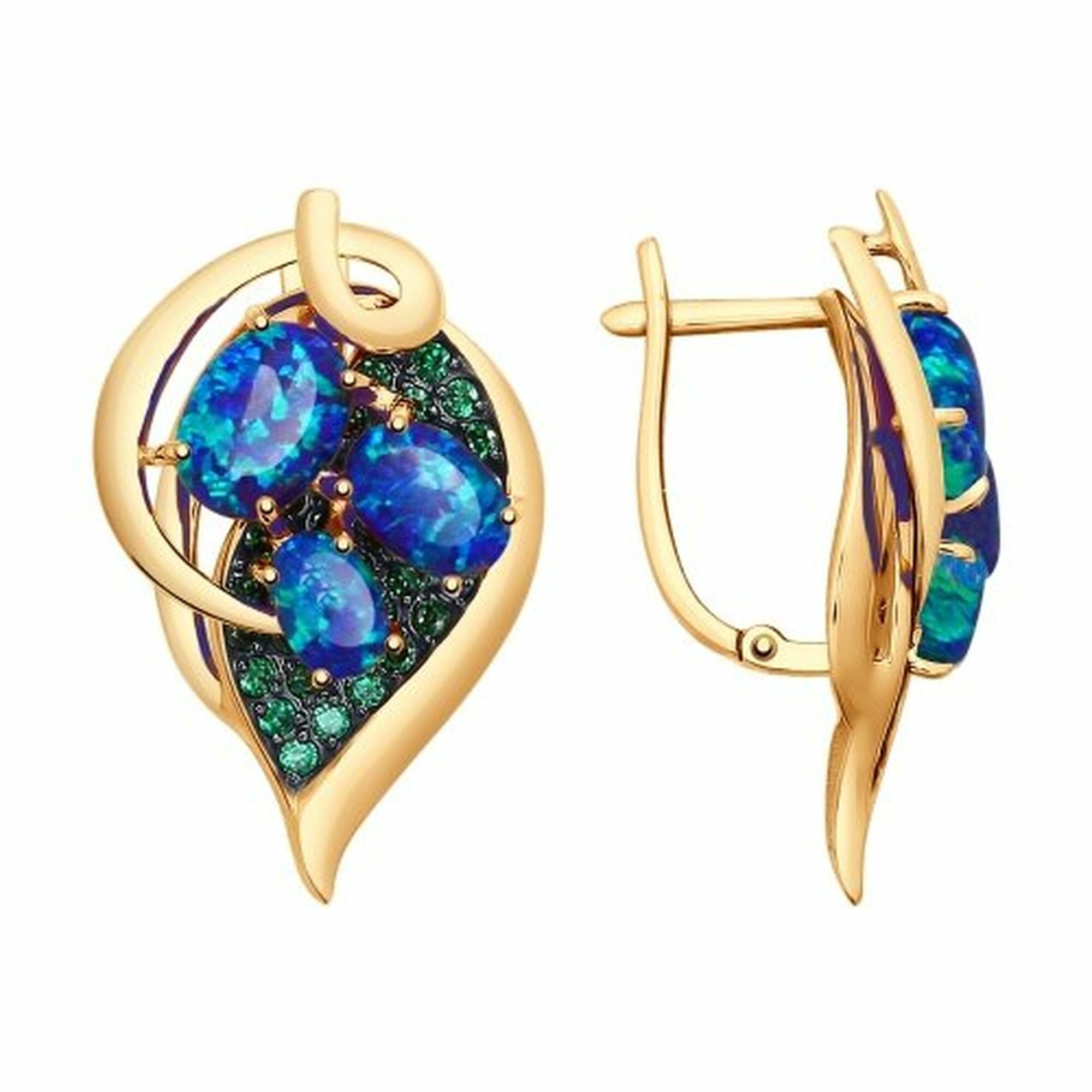 Серьги, красное золото, 585 проба, фианит, опал