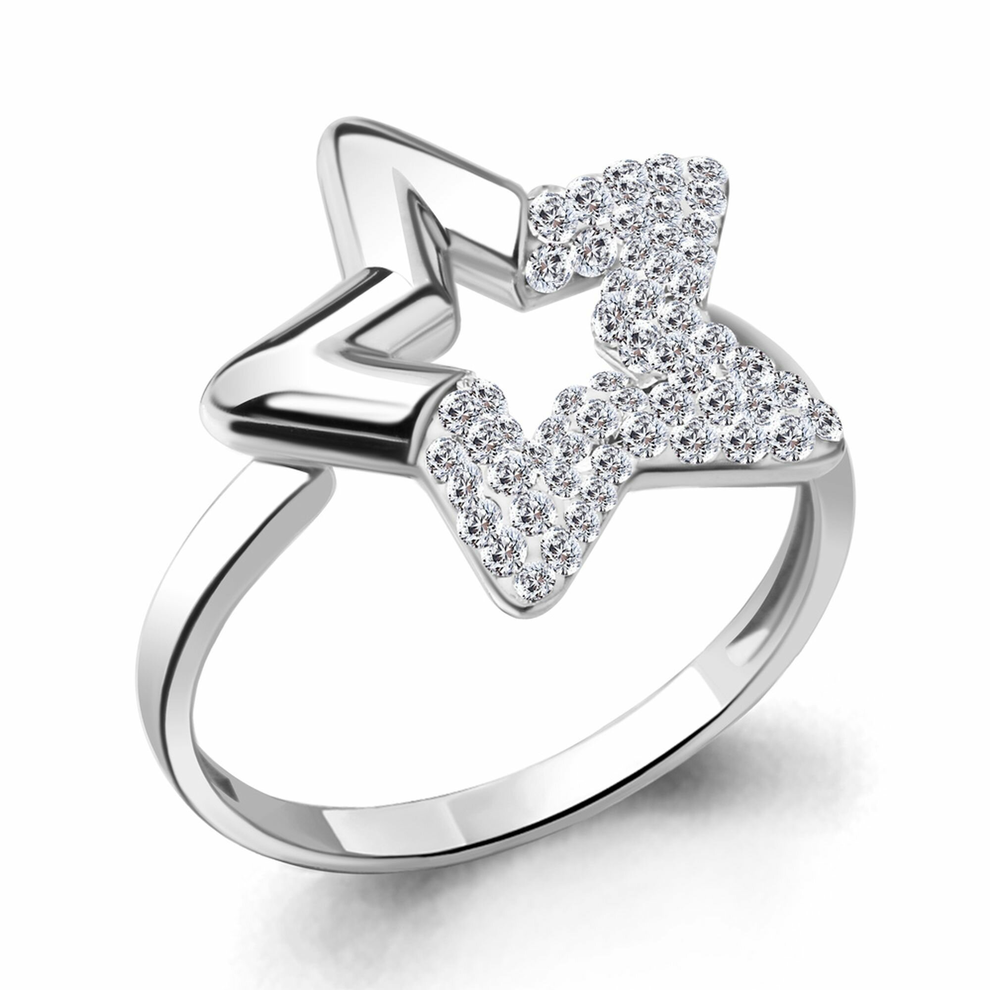 Кольцо, серебро, 925 проба, родирование, кристалл