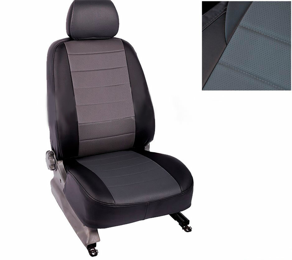 Чехлы из экокожи Seintex для Renault Fluence sd 2010-2017 / Renault Megane III hb 2010-н. в. (серо-черные, 87432)