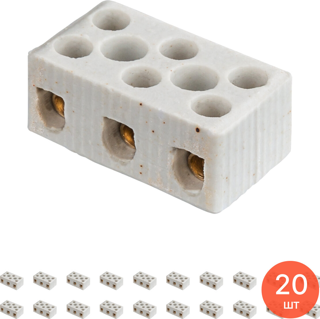 Клеммная колодка Navigator / Навигатор КЗВ NTB-HCR-3-35/WH винтовая, в корпусе из керамики белая, 3 пары, сечение 2.5-8мм2, 35А, 600В / электрика (комплект из 20 шт)