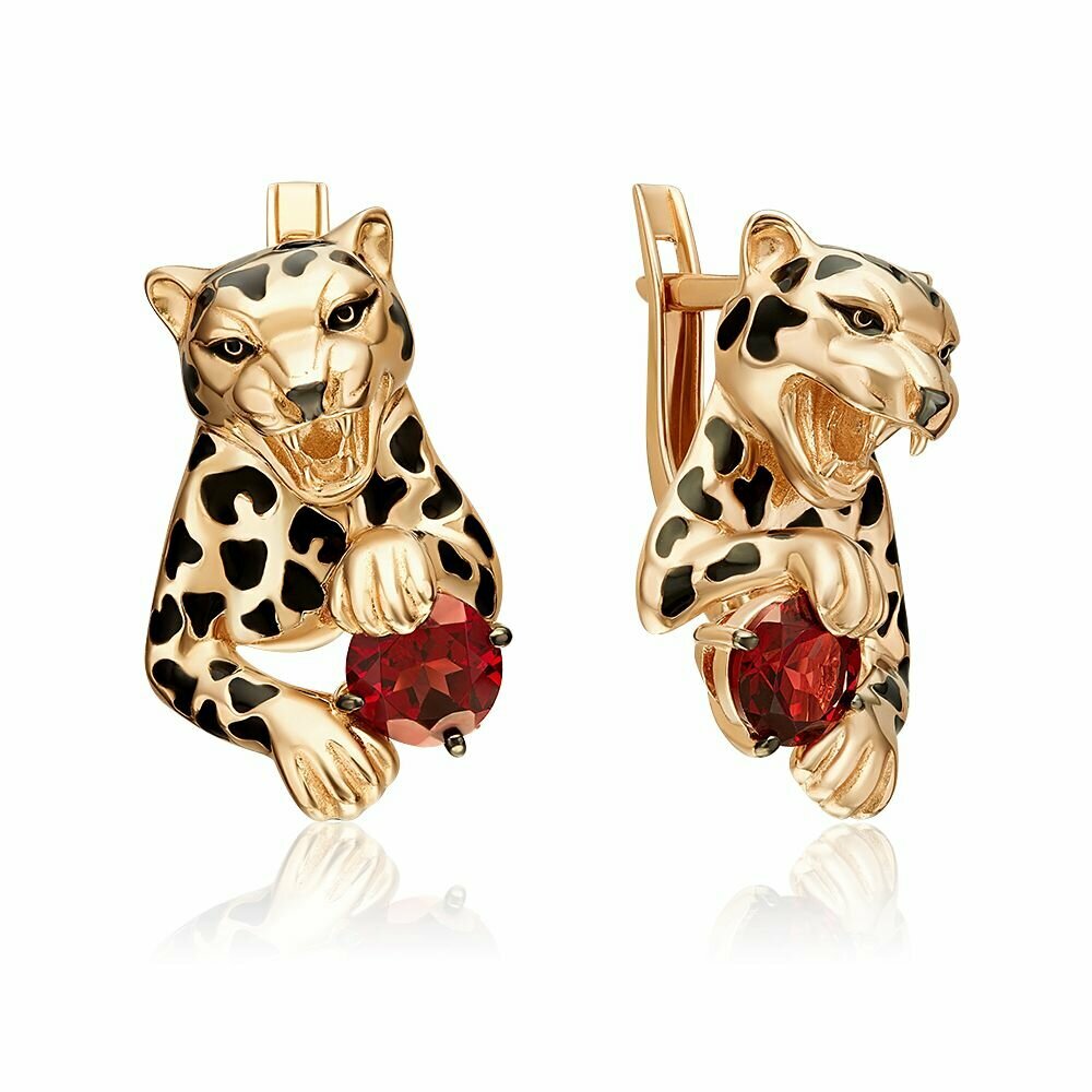 Серьги, красное золото, 585 проба, эмаль, гранат