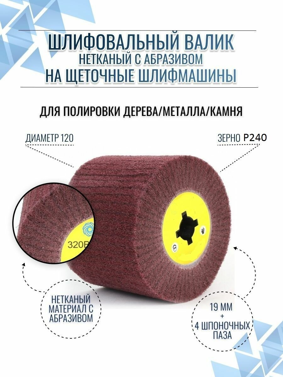 Нетканый абразивный валик К 120*100*19мм SUPERFINE/Р240
