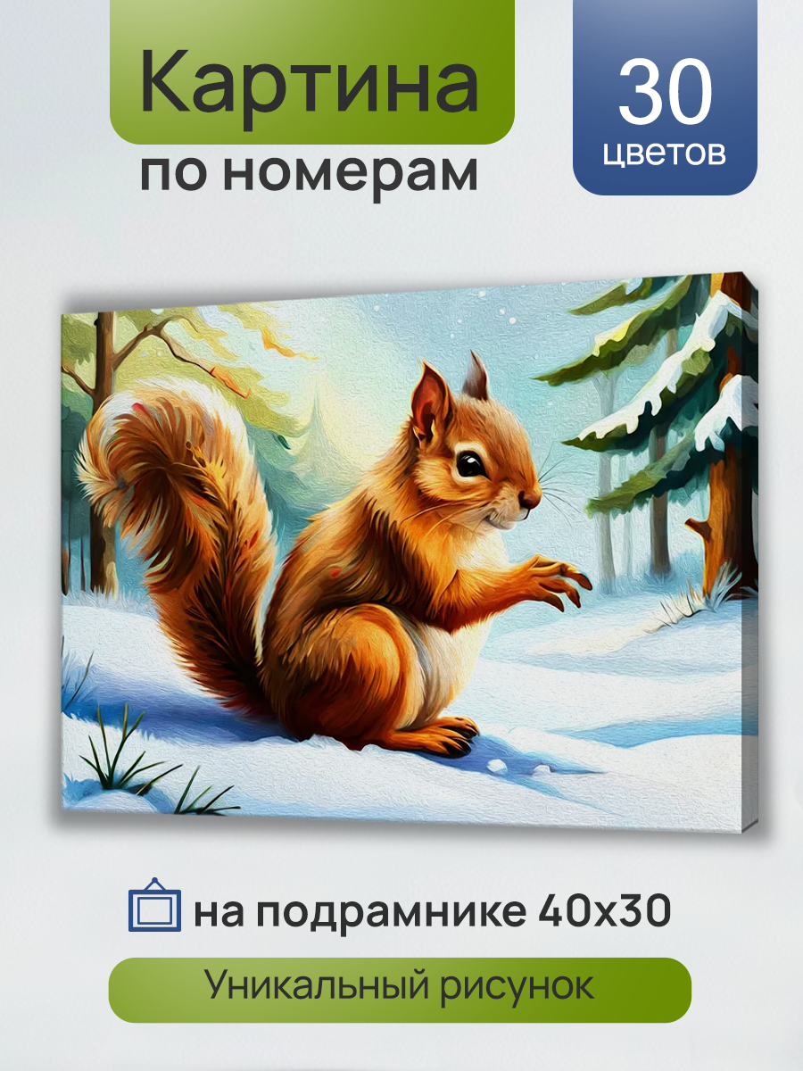 Холст с красками "Белочка в лесу" по номерам, 40х30 см. От бренда Jazzle. Артикул 112334