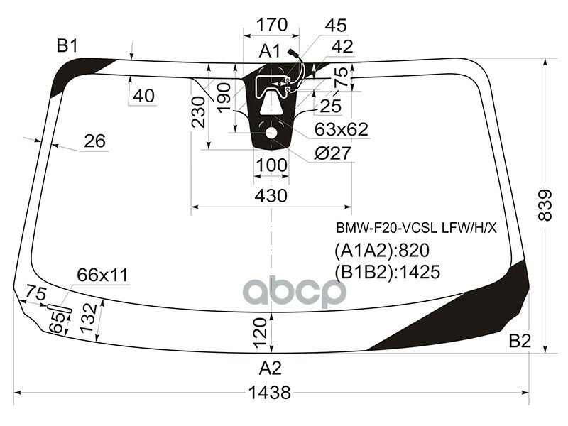 Стекло лобовое (Камера/ Датчик дождя) BMW 1-Series 11-19 / 2-Series 14- XYG арт. BMW-F20-VCSL LFW/H/X