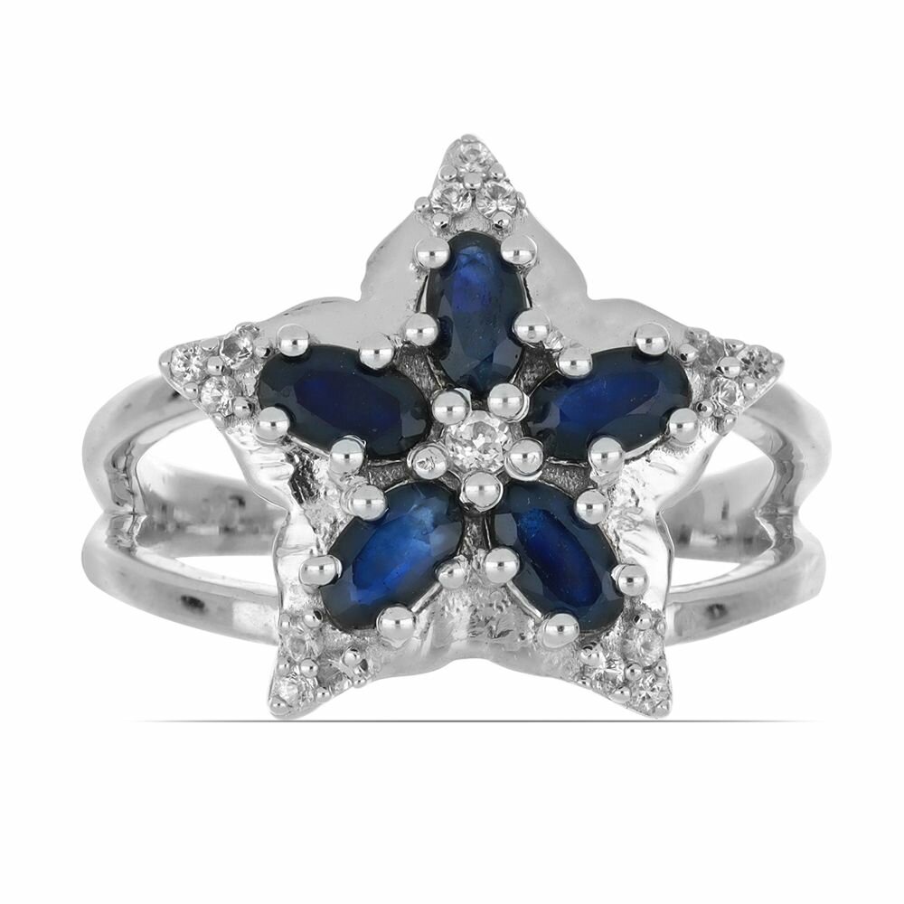 Кольцо, серебро, 925 проба, родирование, топаз, сапфир