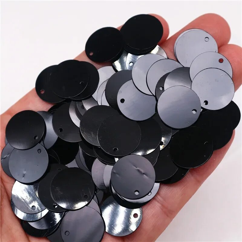 Плоские круглые пайетки AB микс 10-20 мм Черный, 10mm 20g, black