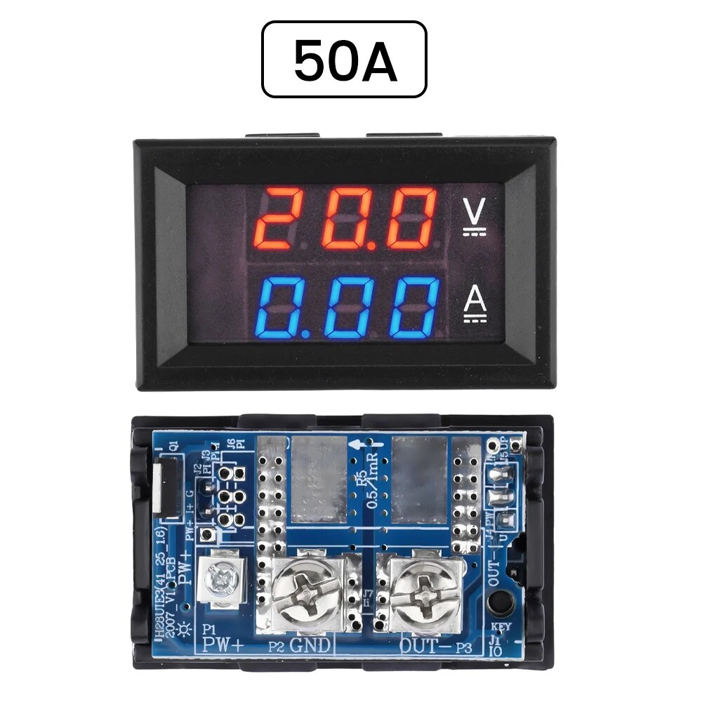 Цифровой вольтметр амперметр DC 50A 20A, Цвет: D