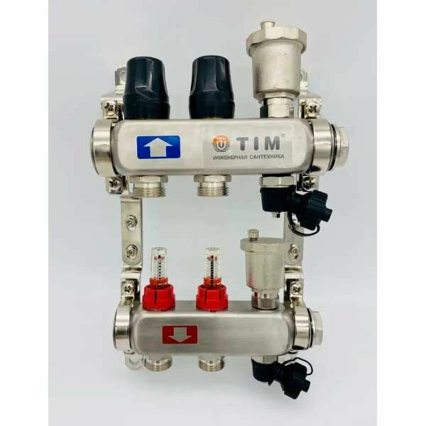 TIM Коллектор для теплого пола KCS5002 с расходомерами на 2 выхода