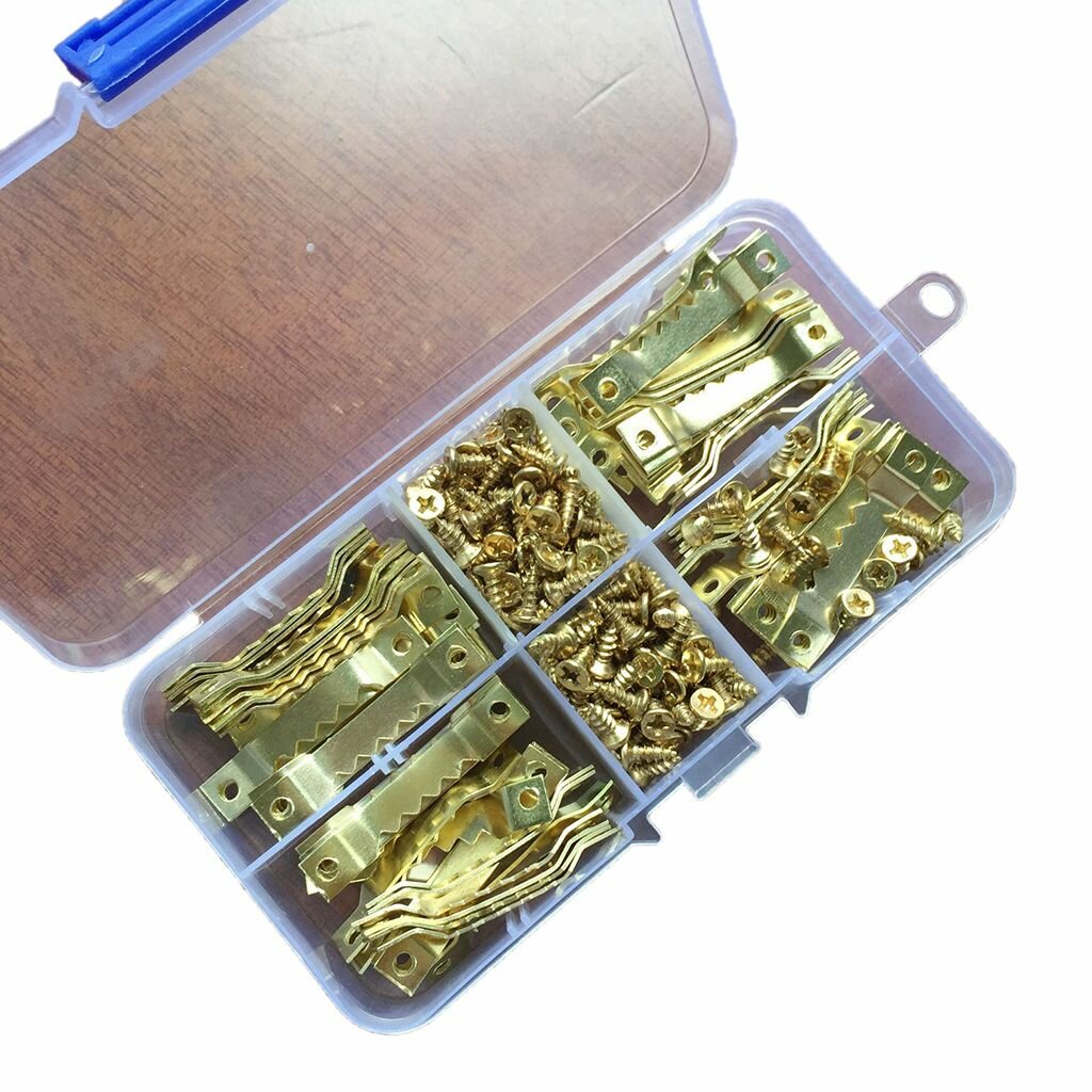 1 коробка из 100 зубчатых крючков в штучной упаковке, крючки для фоторамки, односторонние, золото X029