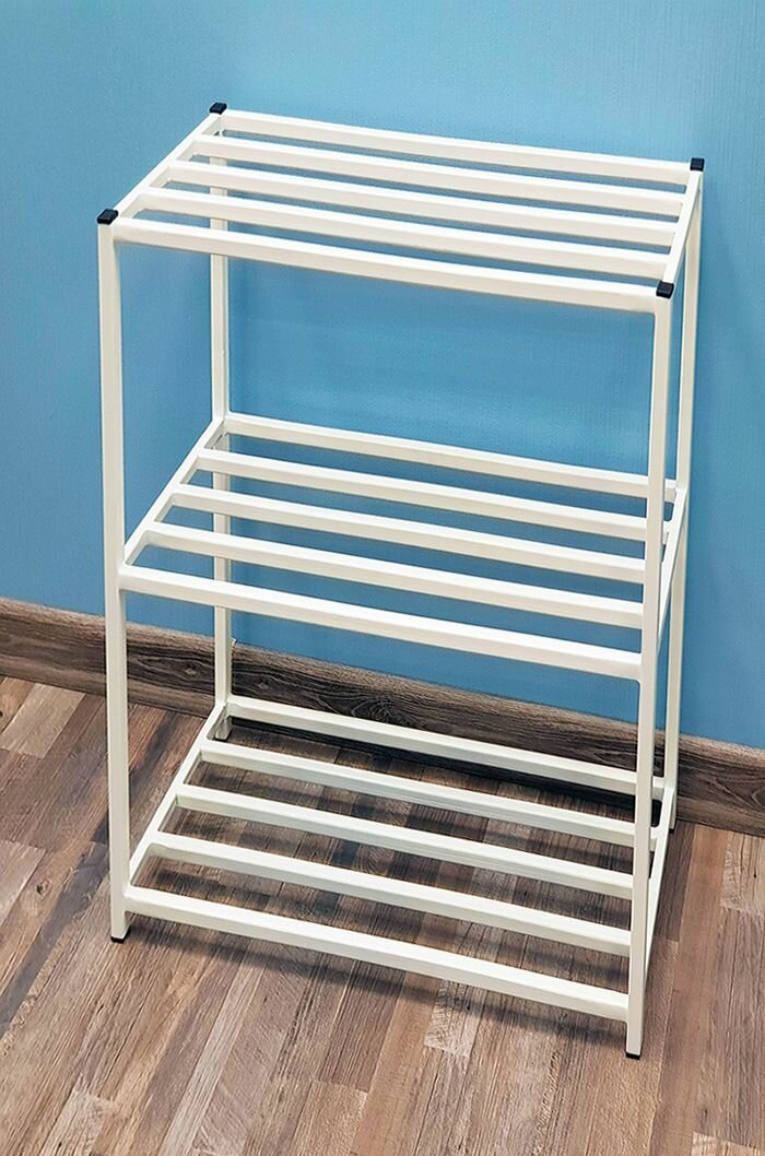 Обувница этажерка подставка для обуви белая 400 300 590 в прихожую узкая металлическая Лофт