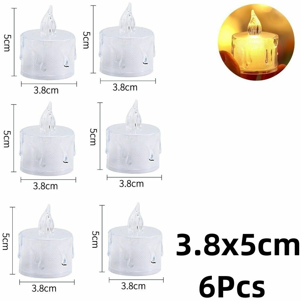 6 шт. 3,8*5 см Необычная имитация беспламенных дневных свечей без дыма, прозрачное маленькое освещение чайного воска, Светодиодные электронные свечи на батарейках
