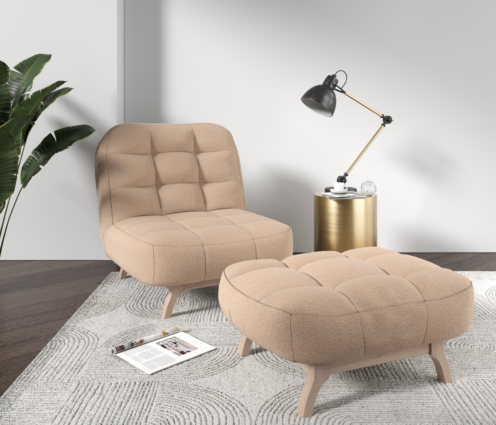 Пуф DiHall Тарли Lamba 03, обивка букле/велюр, высота 42 см, ширина 100 см