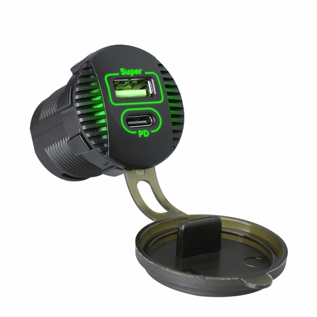 Автомобильное зарядное устройство USB + Type C мощностью 36 Вт-зеленый