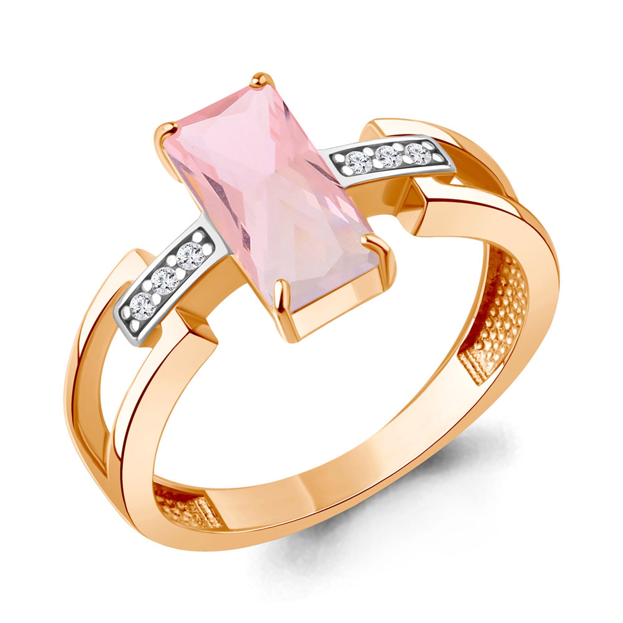 Кольцо, серебро, 925 проба, золочение, морганит, фианит