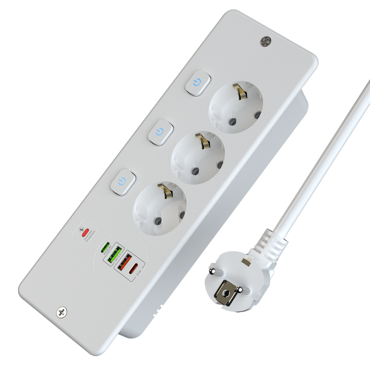 Встраиваемая евророзетка BOCHLION с быстрой зарядкой: 3 евророзетки, 2 USB-A (QC3.0), 2 type-c (PD20W) для дома, офиса и гостиницы, компактная встроенная конструкция розетки