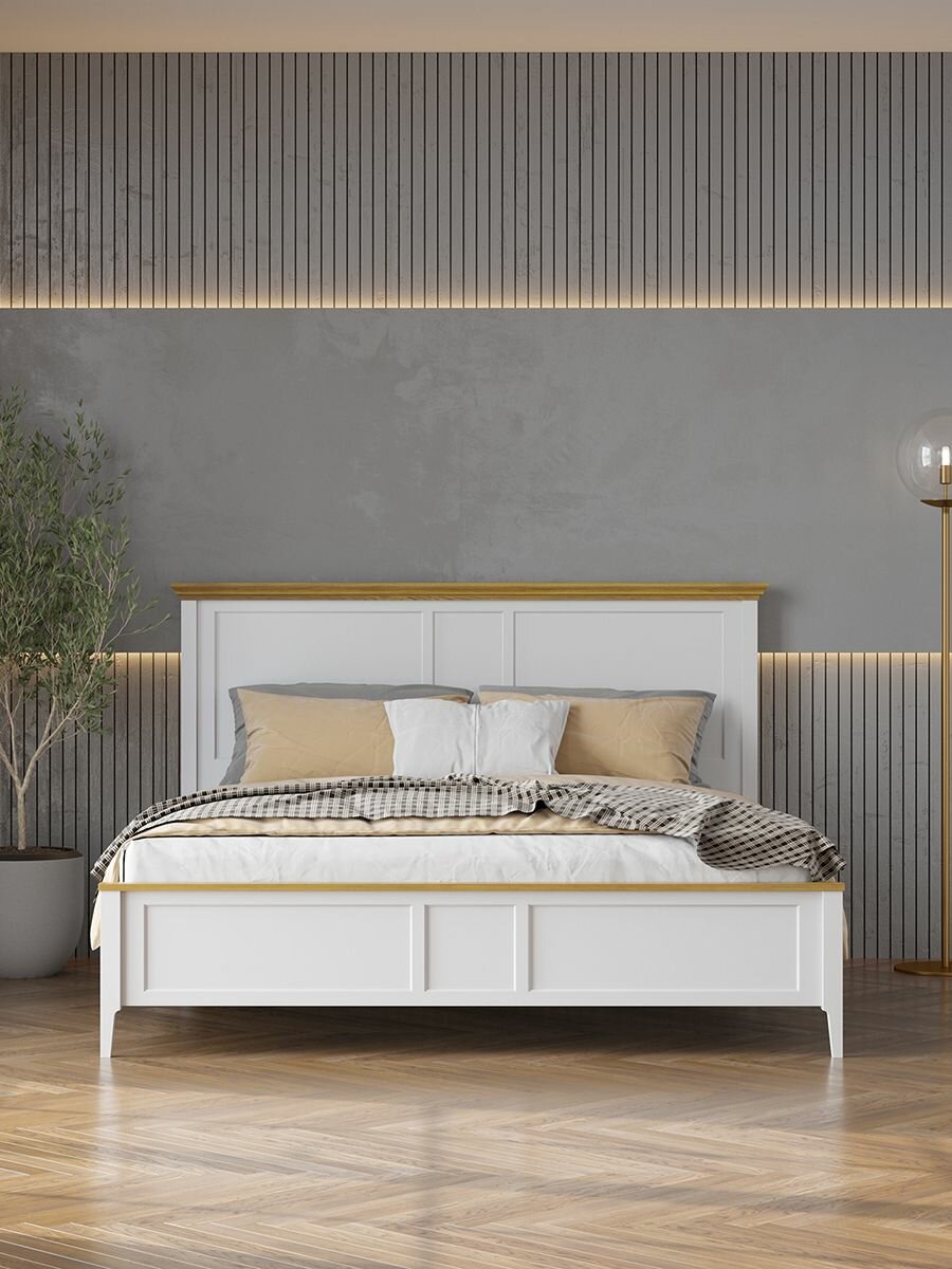 Кровать из массива сосны Спальня Квадро-С 180 (белый лак-антик 24)