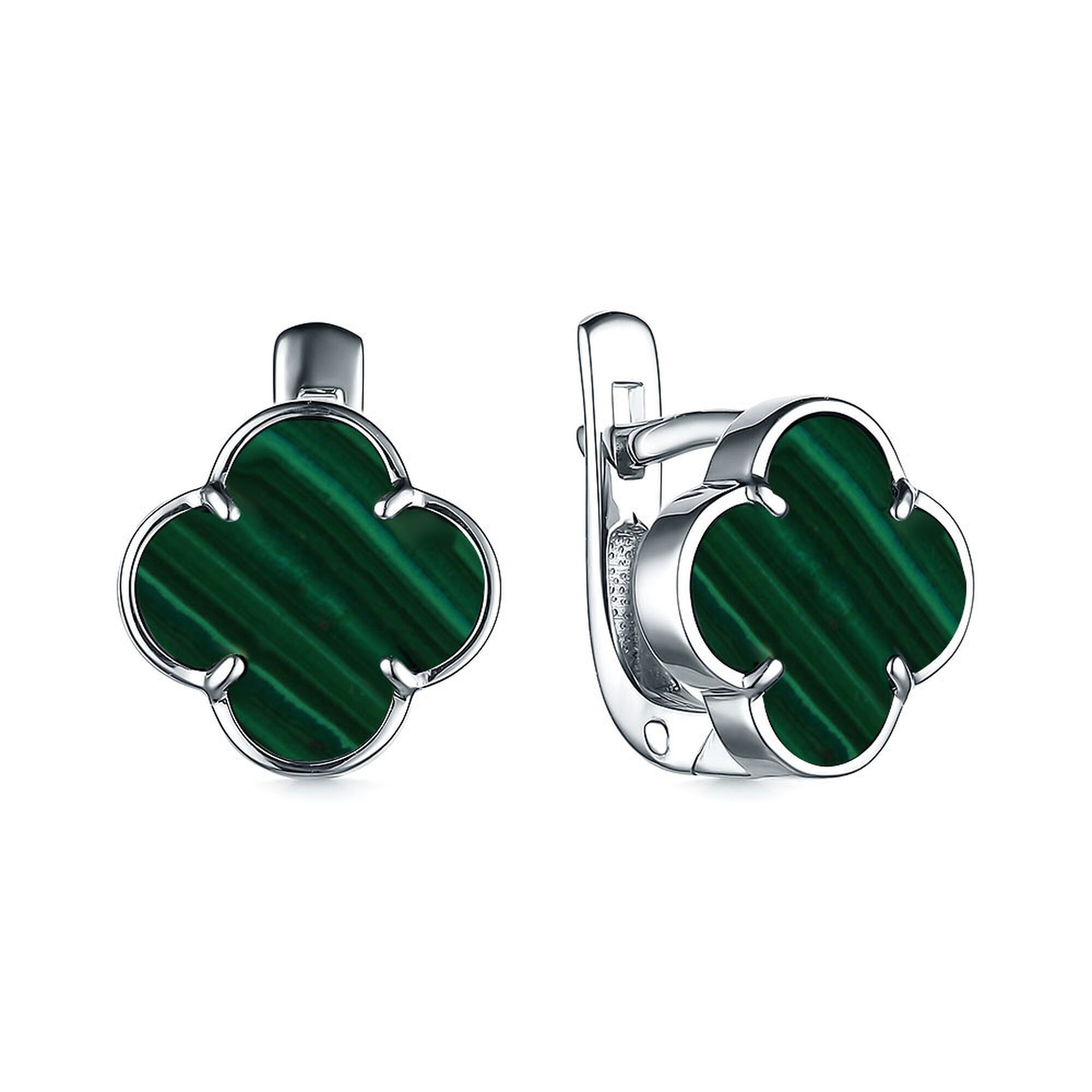 Серьги, серебро, 925 проба, родирование, малахит