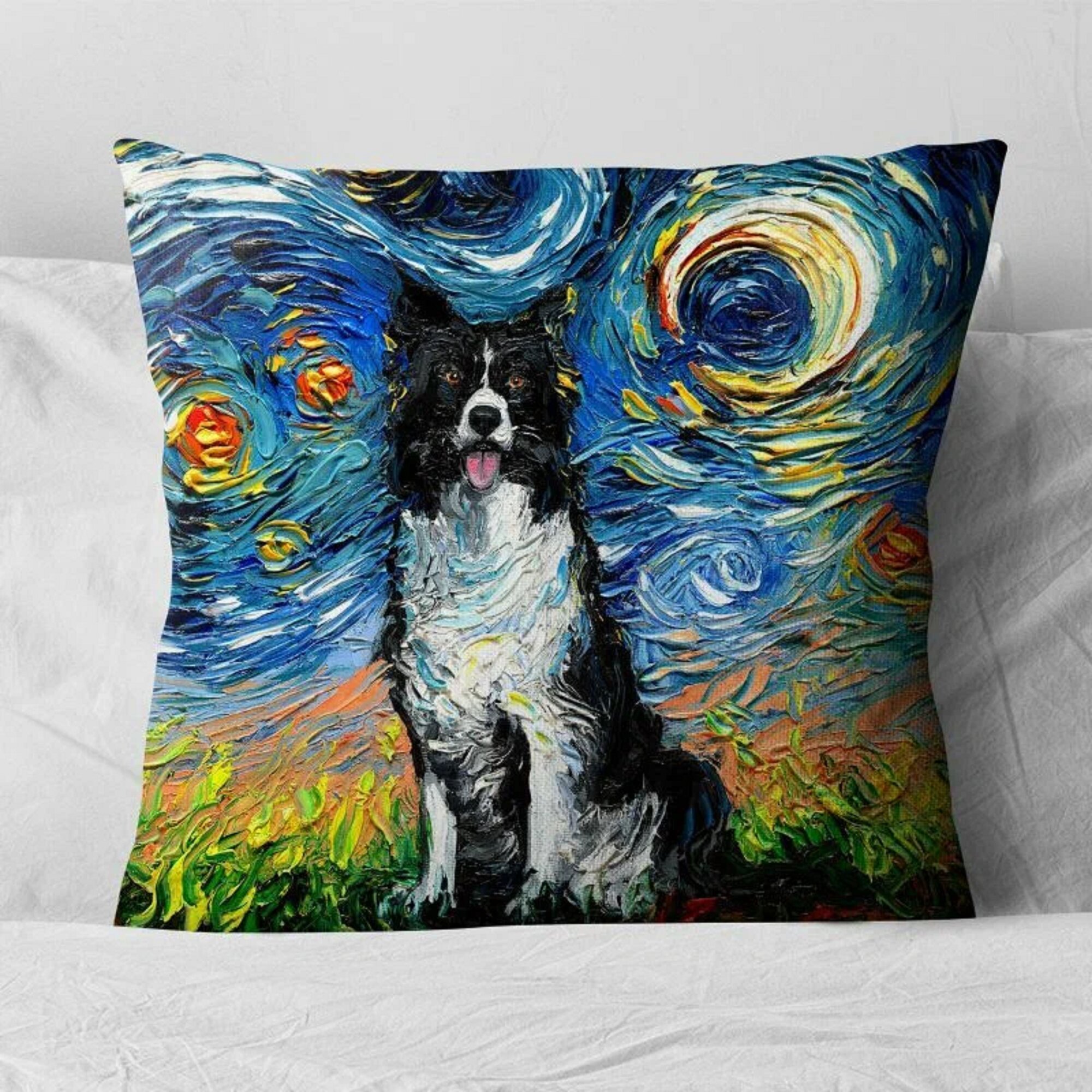 Чехол для подушки Ван Гог Бордер-колли велюр 40х40