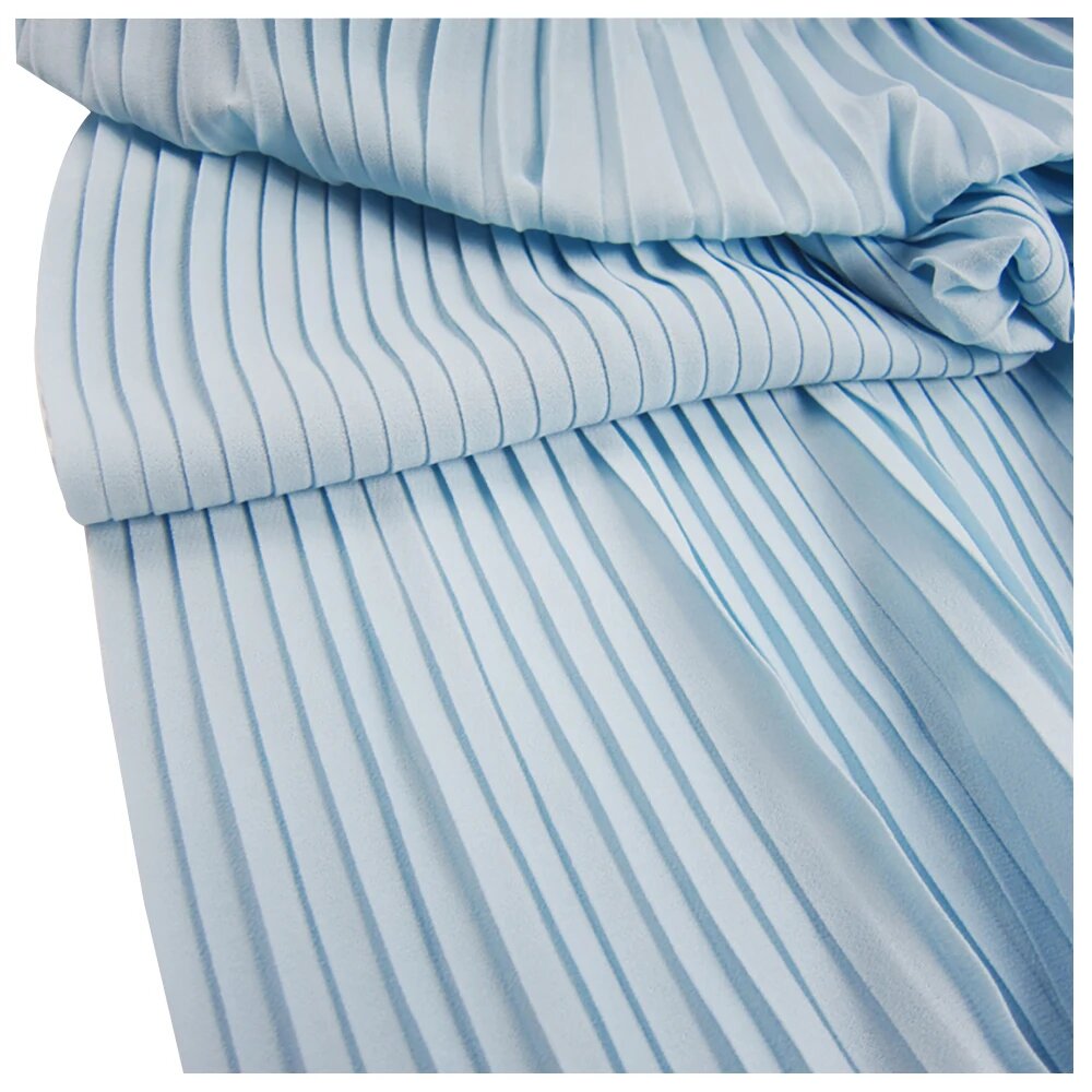 Шифоновая плиссированная ткань с жемчугом LX172 Голубой, Straighten 3 Meters, Light blue