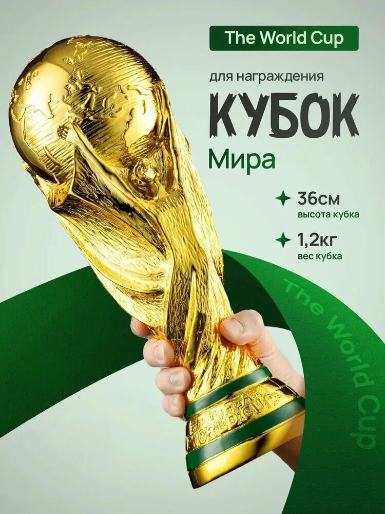 Кубок Чемпионата Мира по Футболу, 36 см, Золотой, с Зеленым Основанием, Детализированная Реплика Трофея, Для Награждения, Коллекционирования, Украшения Кабинета