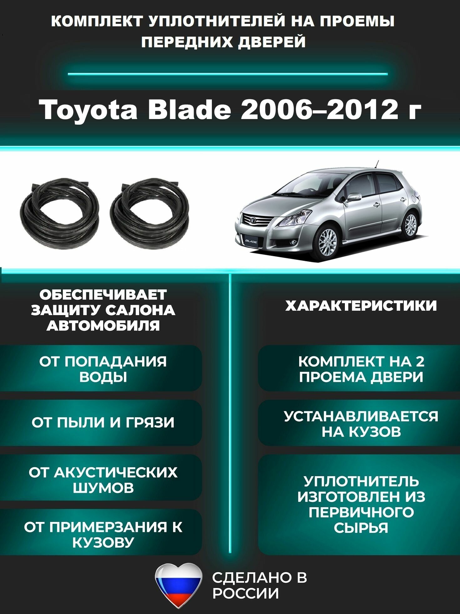 Комплект уплотнителей проемов передних дверей, подходит на Toyota Blade 2006-2012 г, Тойота Блейд -2 шт