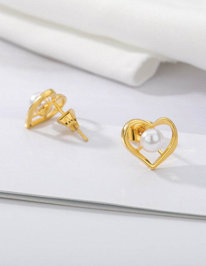 Серьги пусеты WASABI jewell, жемчуг имитация, размер 9 мм, золотистый — фото 1
