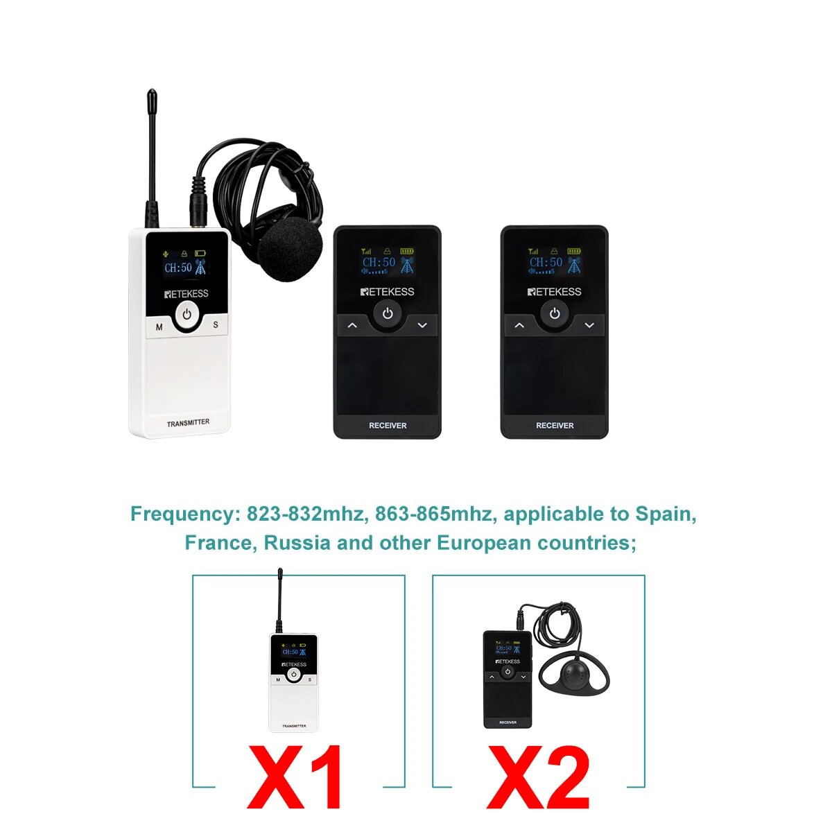 Retekess TT116 Беспроводная экскурсионная система, Цвет: 1-2