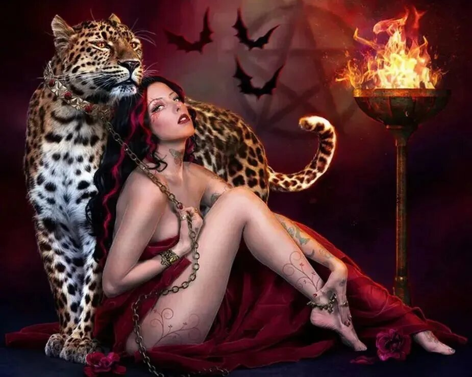 Алмазная Мозаика "Девушка С Леопардом" 40x50 См Алмазная Вышивка / Картина Стразами Подарков / Украшения