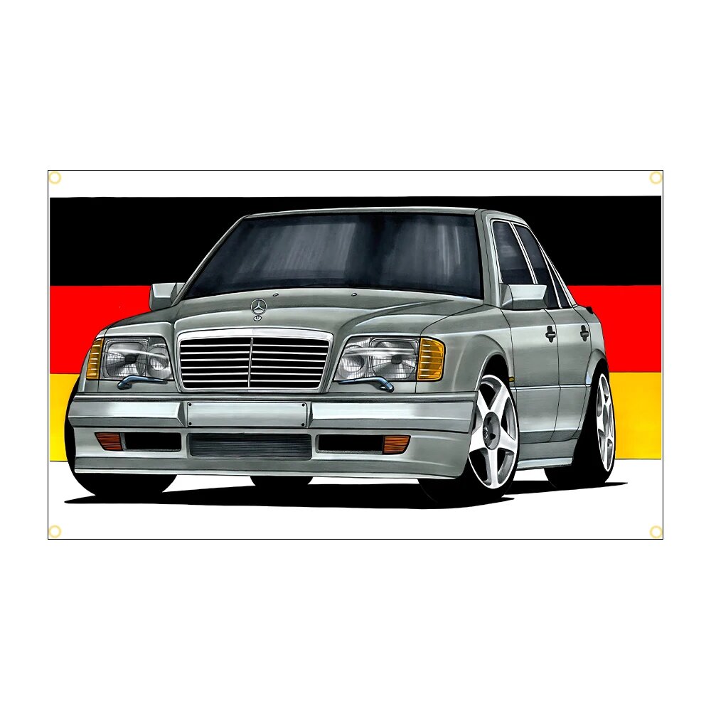 FLAGDOM Автомобильный флаг Mercedes-Benz W124 из полиэстера 90 х 150 см, 4 Grommets