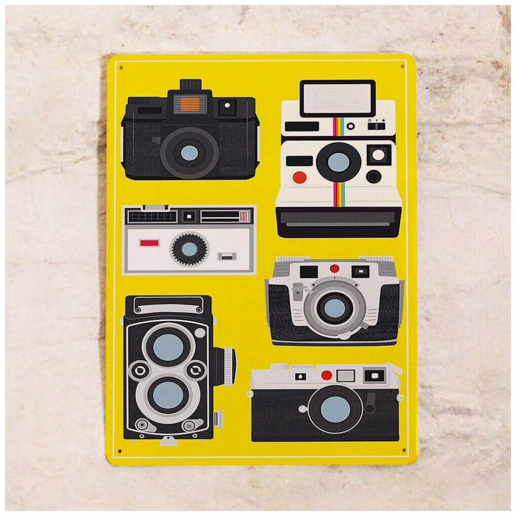 Жестяная табличка Retro cameras, металл, 20х30 см