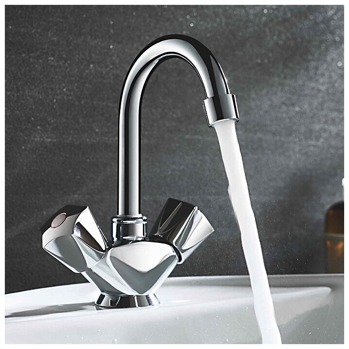 Смеситель LOFFREY LF81109, для раковины, на гайке, горизонтальный, двухручковый