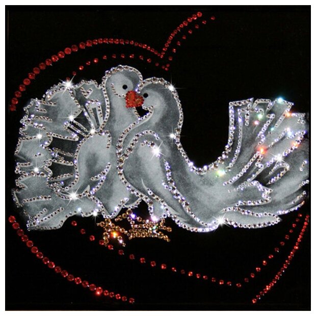 Картина «Голубки» с кристаллами Swarovski, 30х30 см